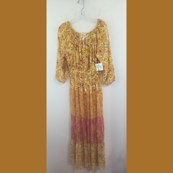 fig and flower | Dresses | Fig And Flower Nwt Yellow Floral Print Boho ...